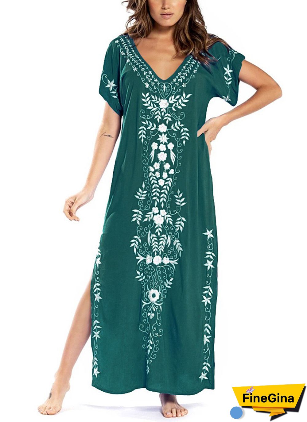 FineGina Beach Smock Print Beach Dress Black Dresses