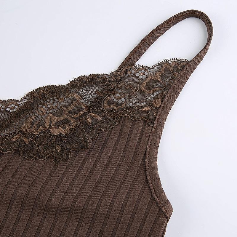 BROWN LACE DEEP V-NECK CAMISOLE