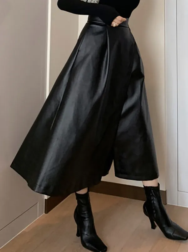 Split-Front A-Line Skirts: Loose Fit in a Solid Color