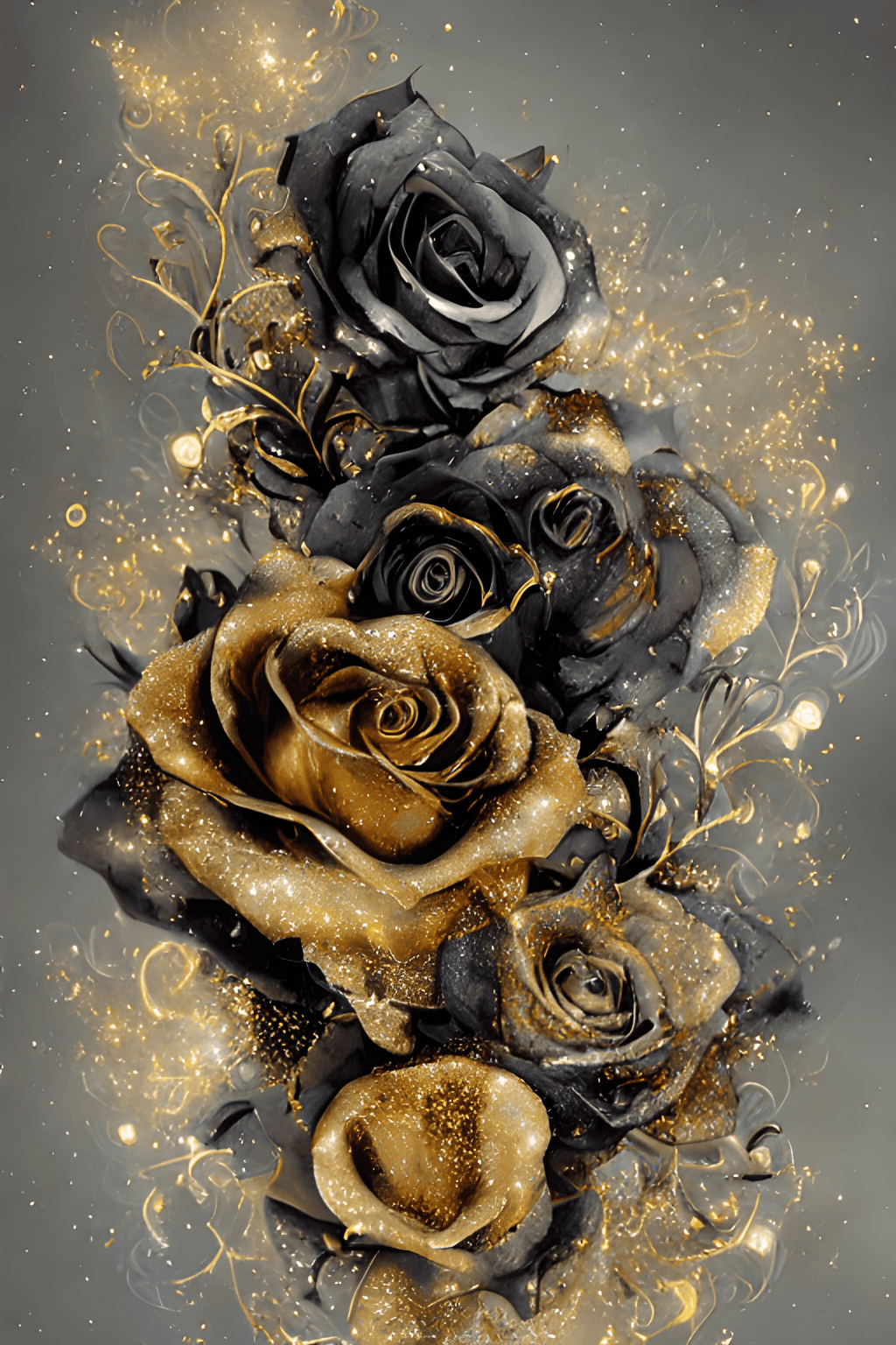 Black Gold Rose (canvas) full round or square drill diamond painting