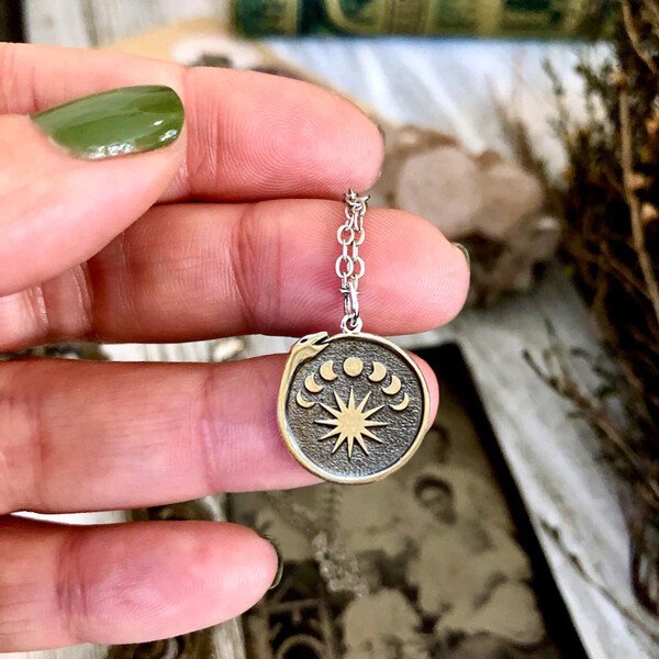 Ouroboros Moon Phase Pendant Golden Necklace