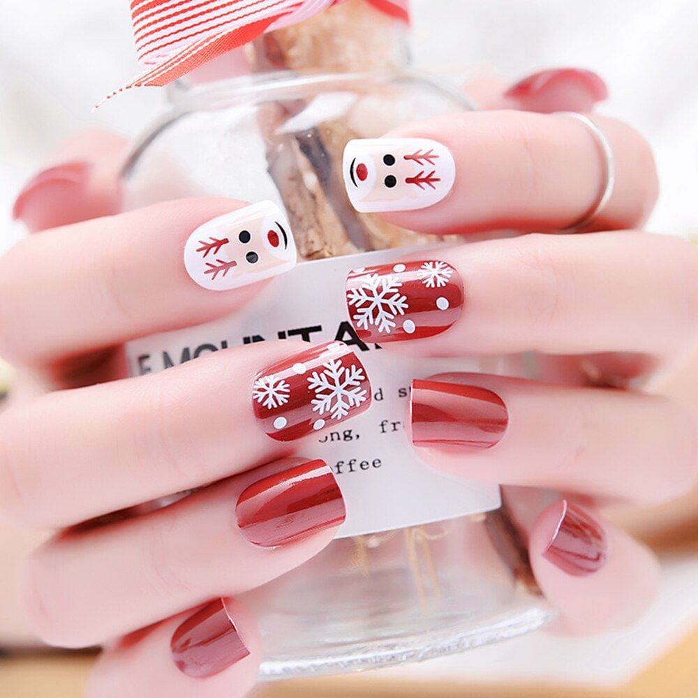 24Pcs Flat Top Fake Nails Artificial Nails For Lady Christmas False ...
