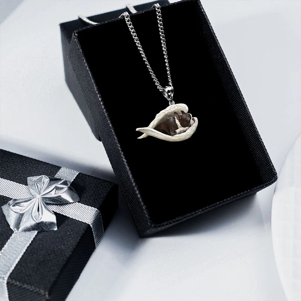 Boston terrier Sleeping Angel Stainless Steel Necklace Boston terrier Sleeping Angel Stainless Steel Necklace