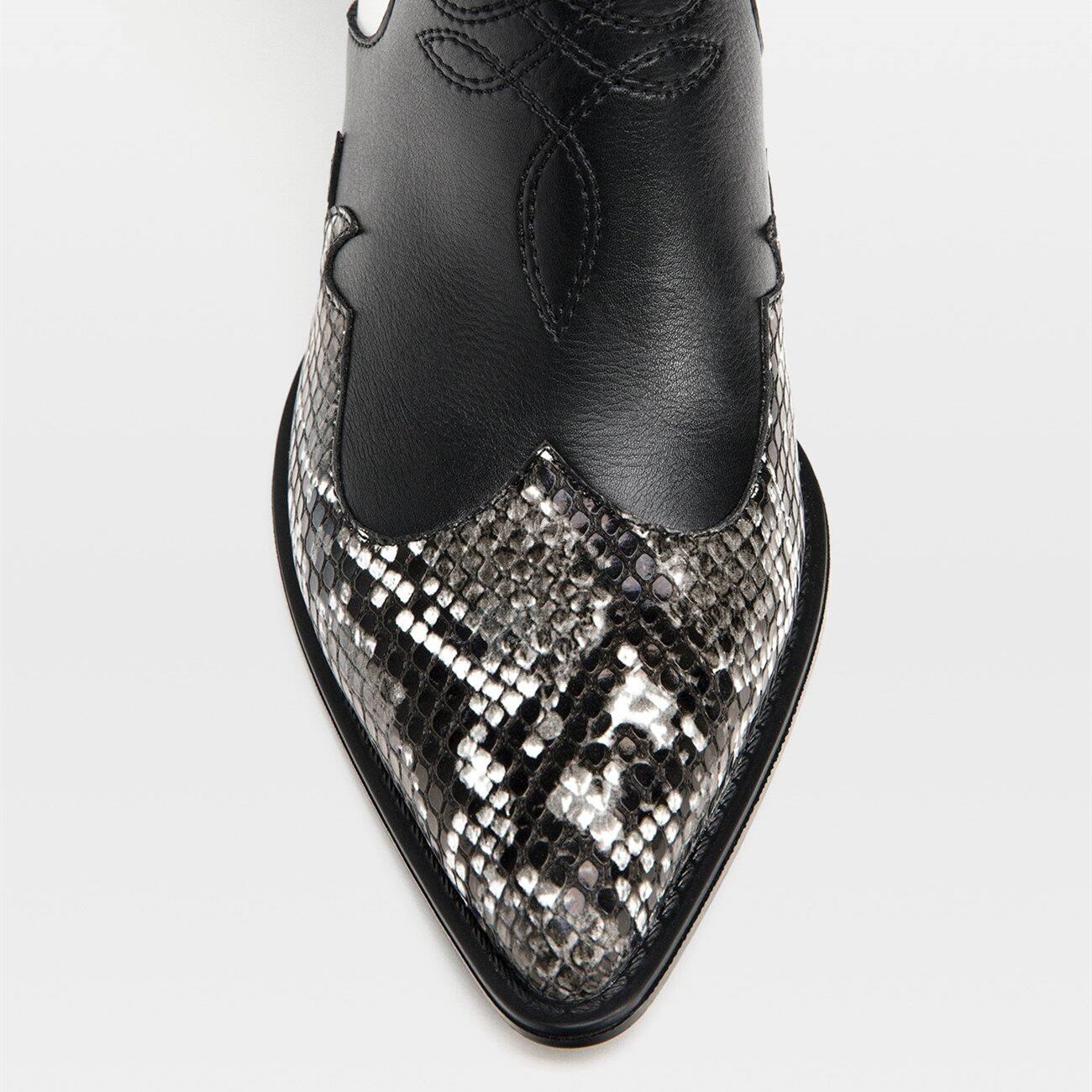 Black and White Block Heel Python Booties Fashion Cowgirl Boots|FSJshoes