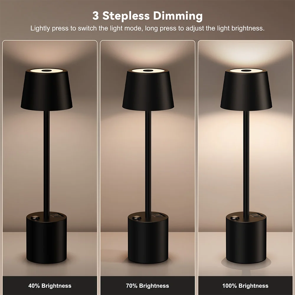 LED Cordless Rechargeable Table Lamp - 8000mAh Battery Operated Desk ...