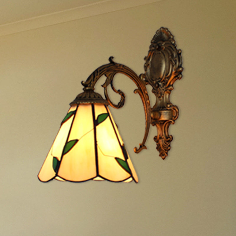 Leaf Corridor Sconce Light - Tiffany Wall Sconce with Carved Base