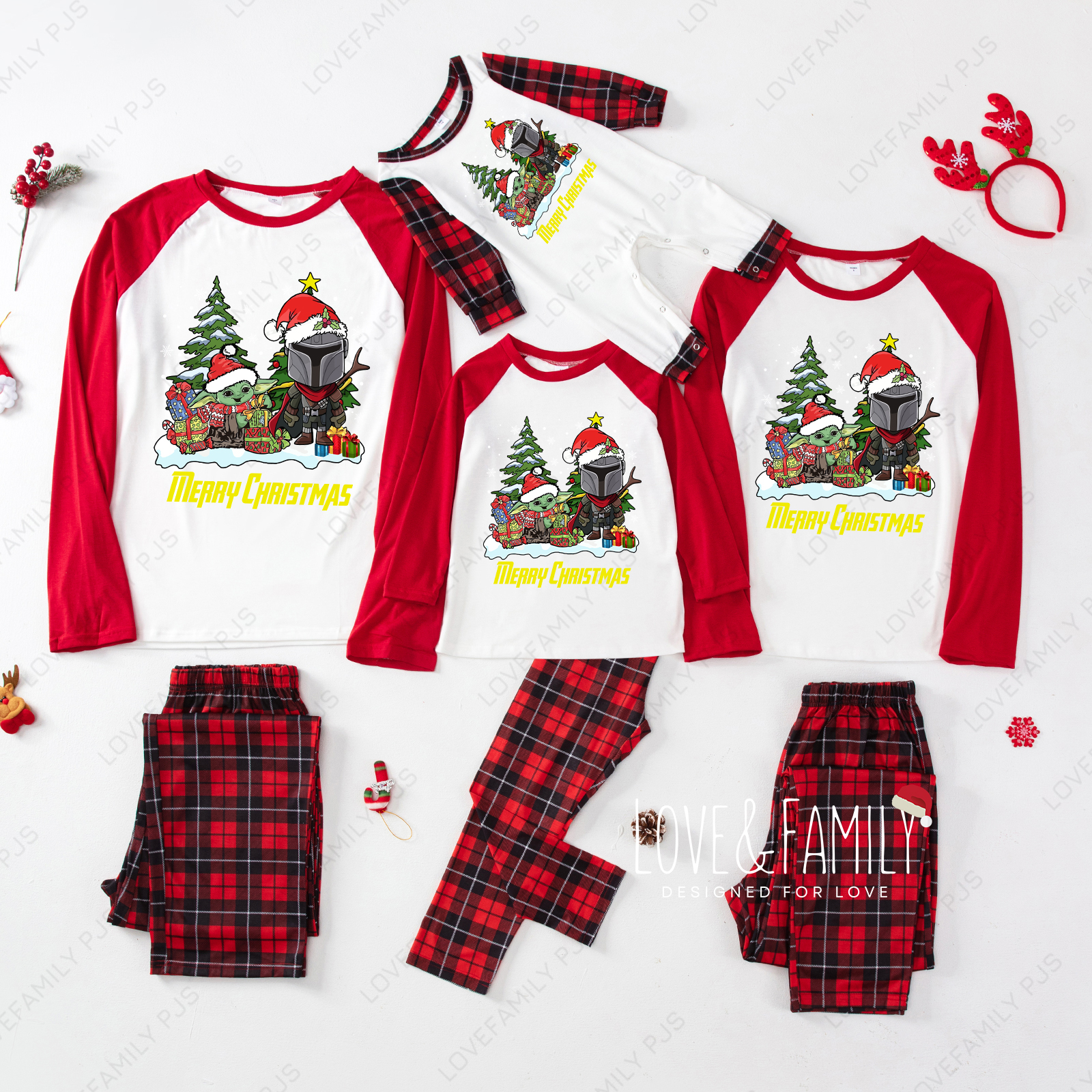 Star Wars Red Plaid Splice Merry Christmas Matching PJs