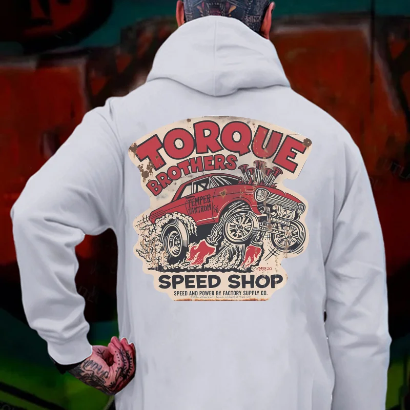 TORQUE BROTHERS SPEED SHOP Classic Car Print Men's Hoodie