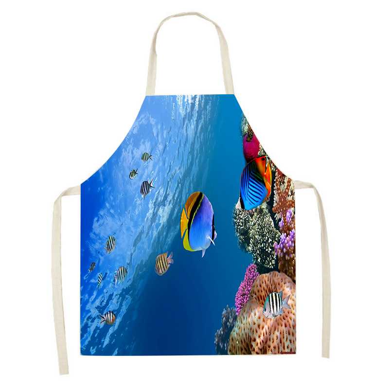 Linen Kitchen Apron - Fish Marine Life