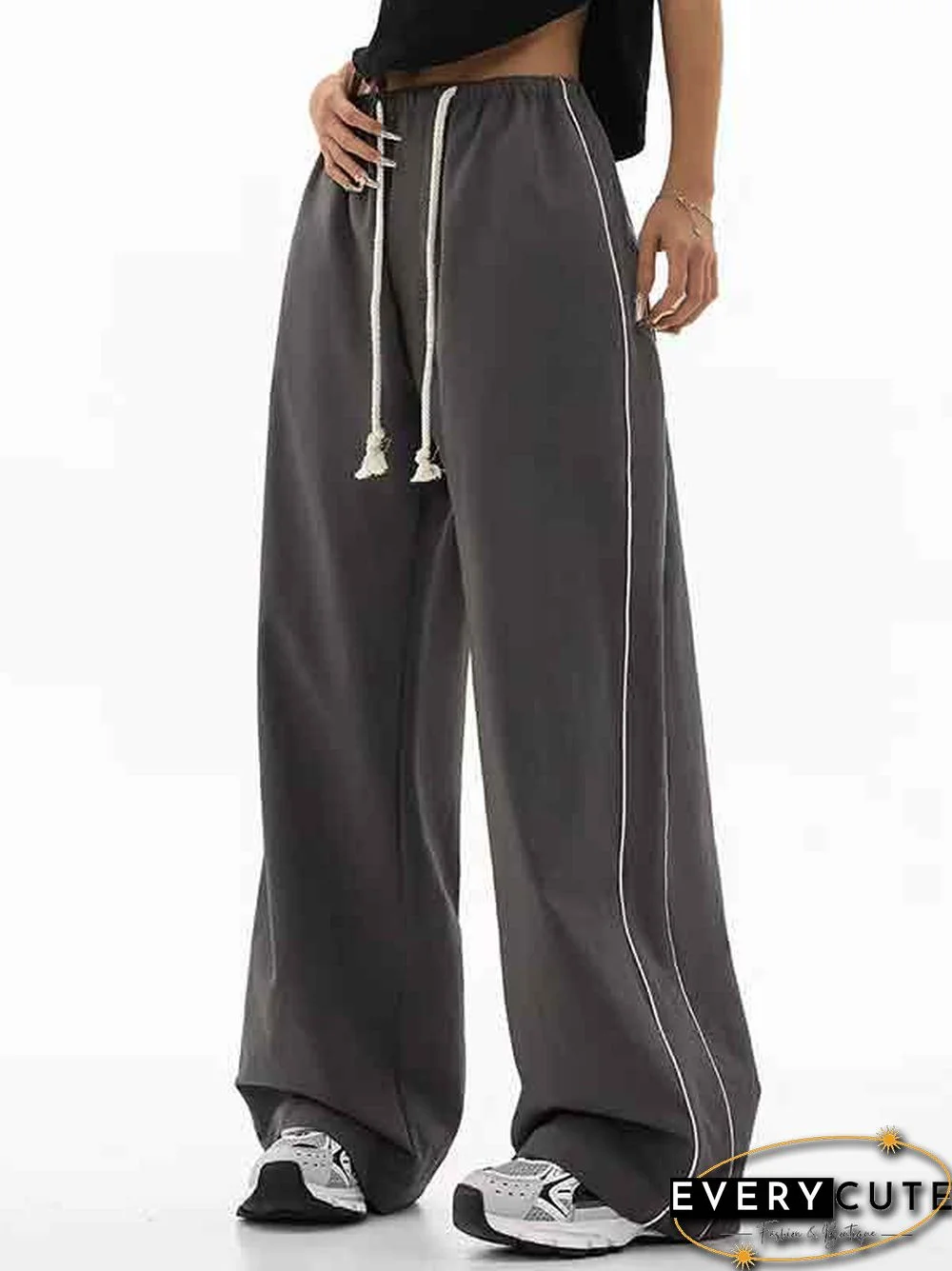 Vintage Gray Side Piping Loose Sweatpants