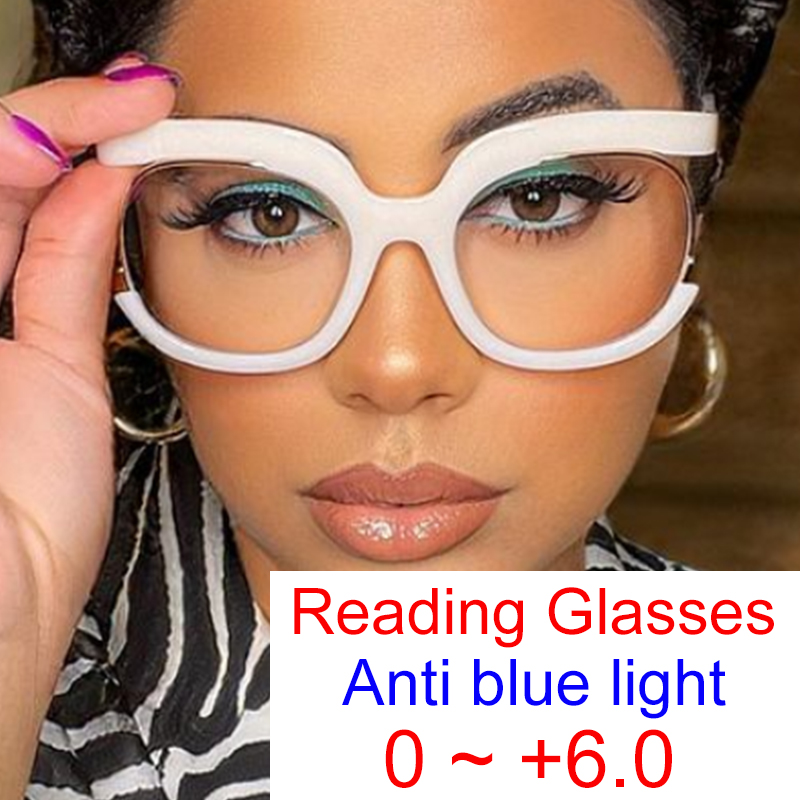 Popular White Reading Glasses Women Large Clear Round Farsightness ...