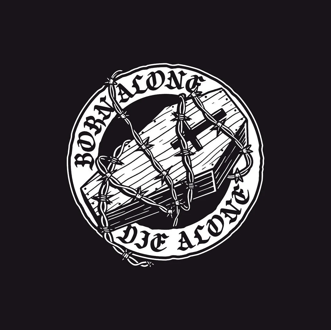 BORN ALONE DIE ALONE Coffin Graphic Casual Black Print T-shirt