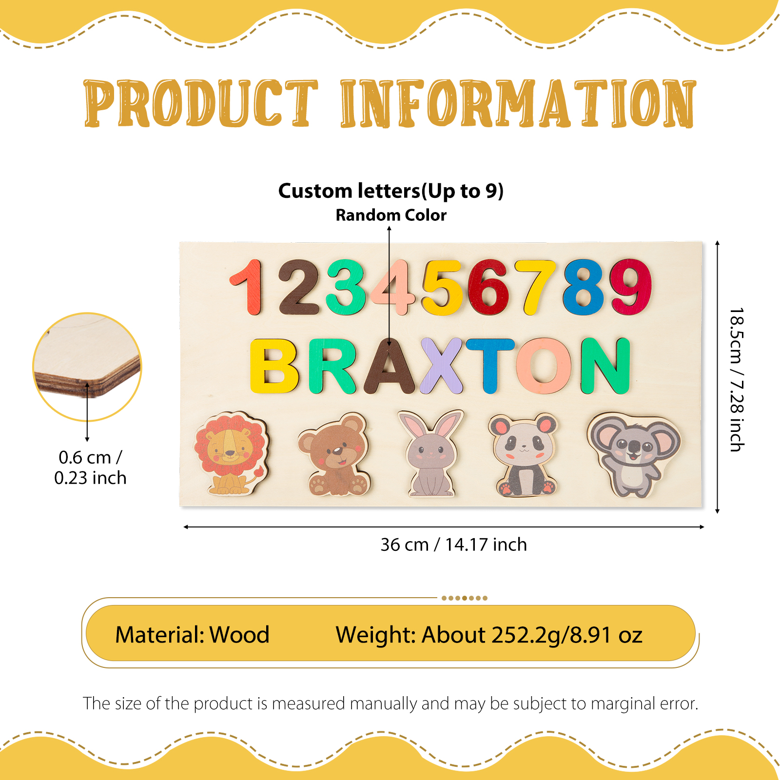 Personalized Wooden Name Puzzle, Custom Animals Wood Puzzle with Kids ...