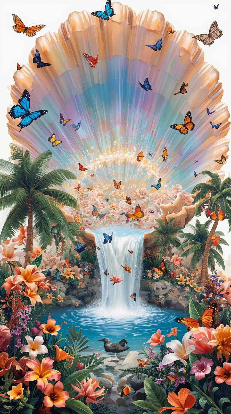 Sylvia -Shell butterfly landscape (velvet cloth) AB drill full round ...