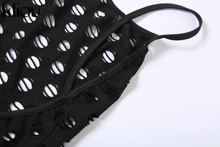 Woherb Kliou Hollow Out See Through Jumpsuit For Women Solid Sexy Sling ...