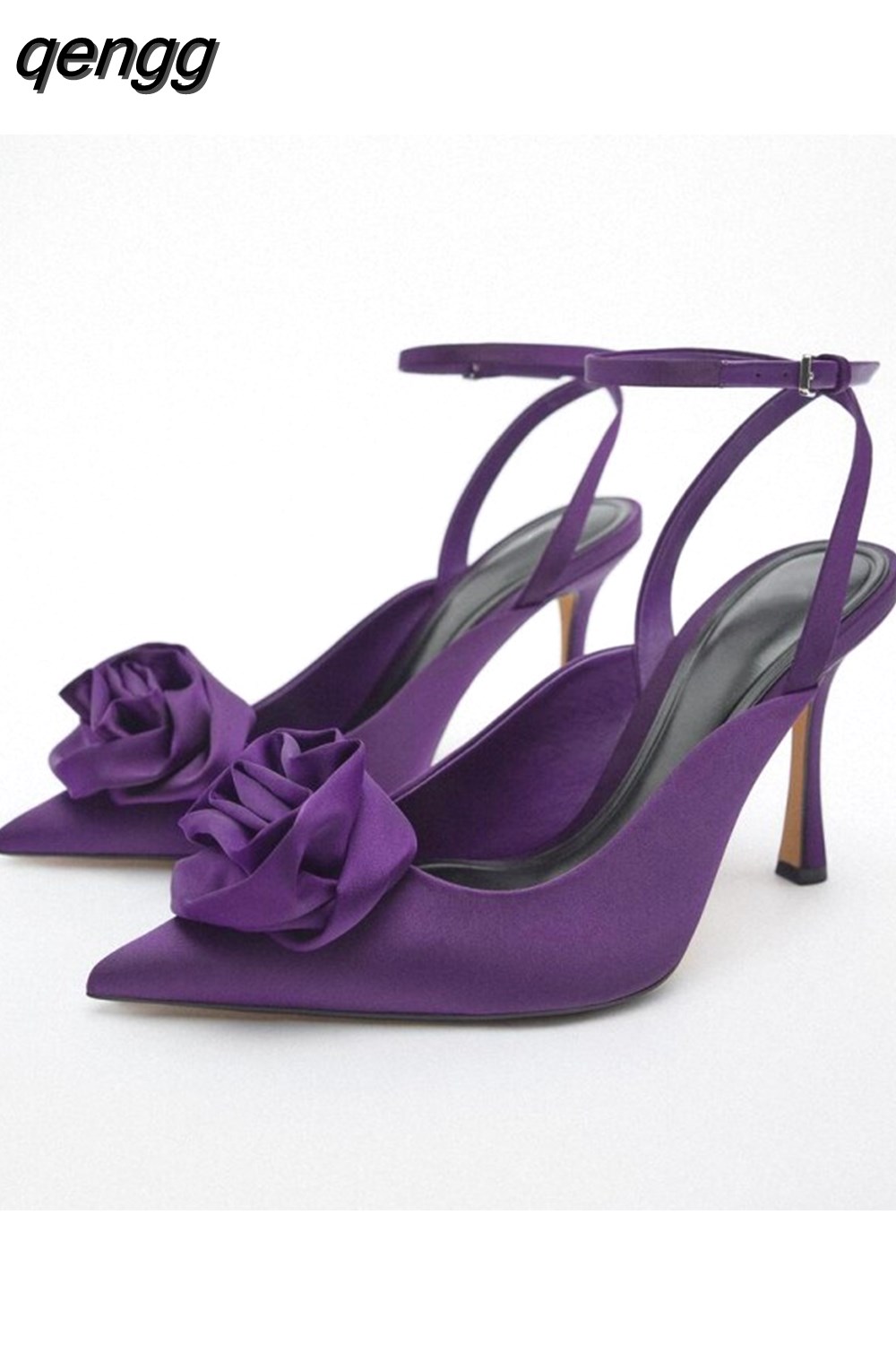 qengg Purple Floral Pumps with Pointed Toe and Stiletto Slingback Strap ...