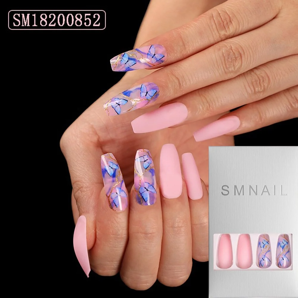 24 Pcs/Box Fake Nail with Design Fashion False Nail Tips French Full ...