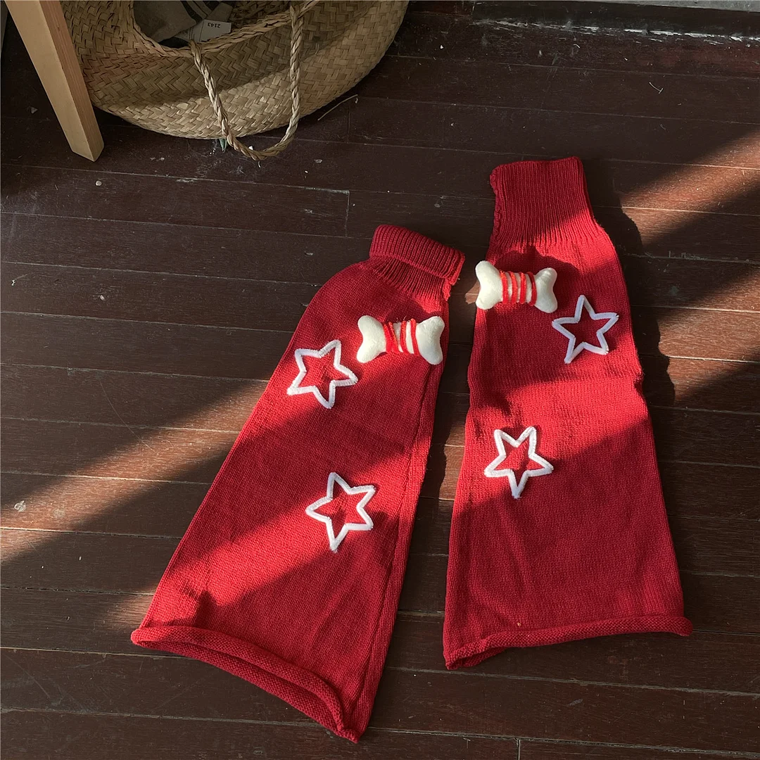 Y2K DOG BONE STAR KNIT LEG WARMERS