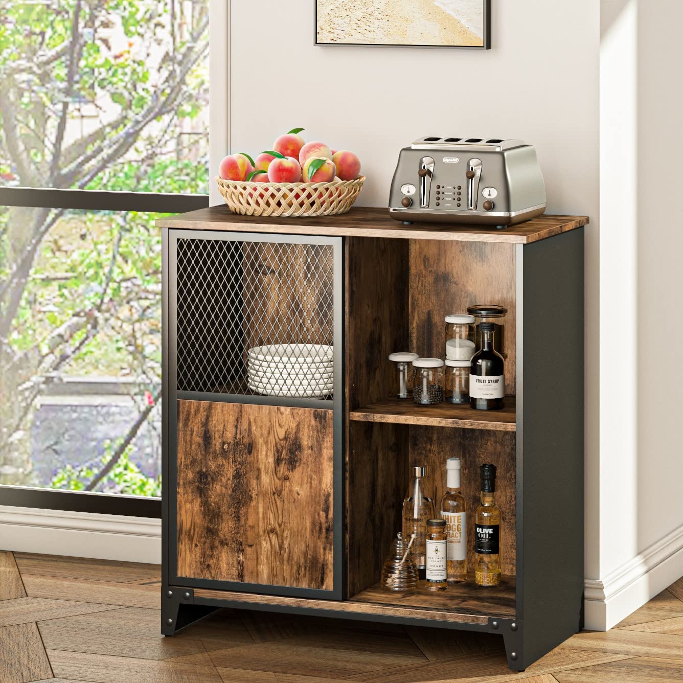 Bestier Coffee Bar Cabinet Industrial Buffet Kitchen Sideboard with ...