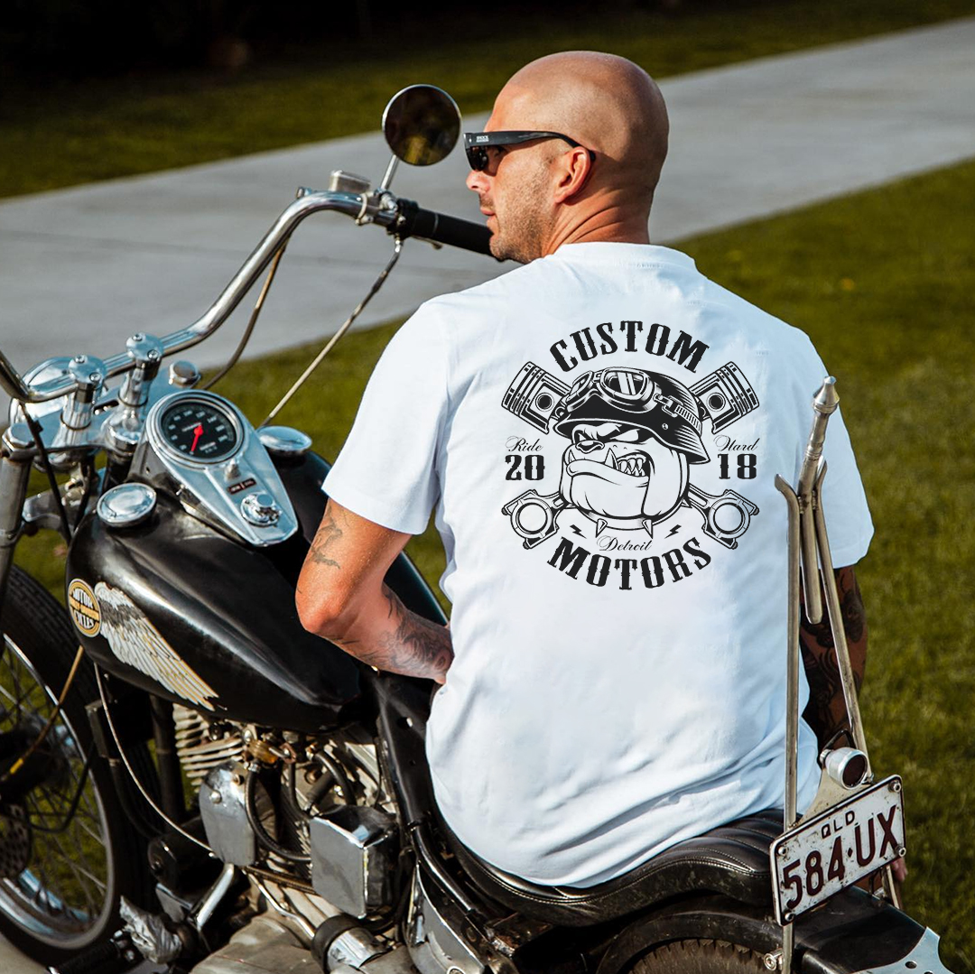 MOTOSUNNY Custom Motors White Print T-shirt