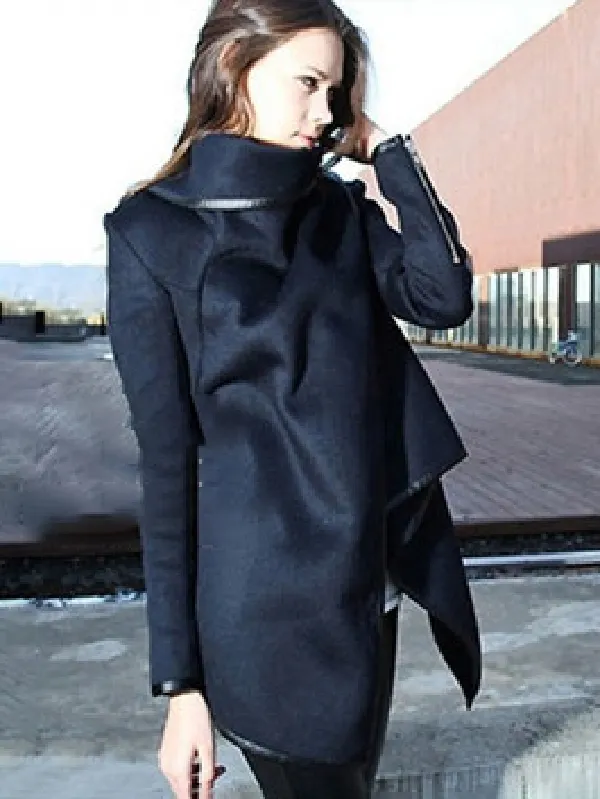 Avant-Garde Elegance: Asymmetric Split-Joint High-Neck Woolen Coat
