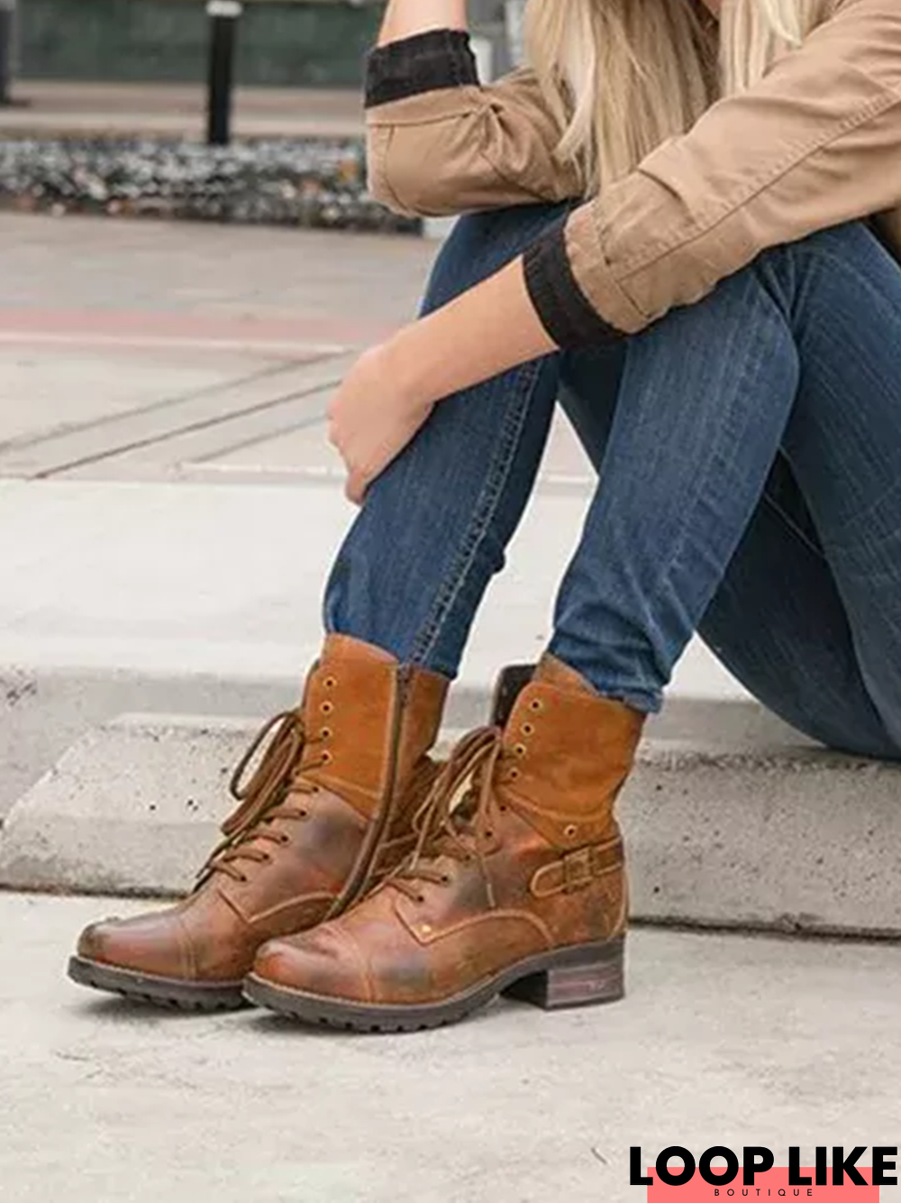 Retro Stitching Lace-up Zipper Boots