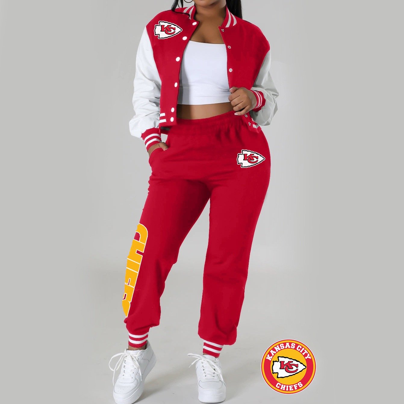Kansas City Chiefs New solid color baseball jersey breasted sports suit