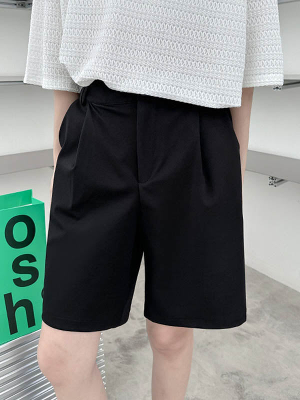 Simple Black Elasticity Waist Straight Leg Half Pants