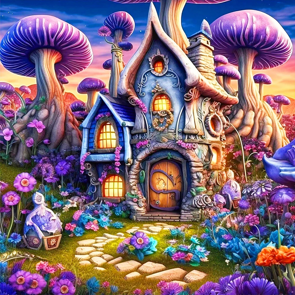 Purple Mushroom House (velvet cloth) AB drill full round/square diamond ...