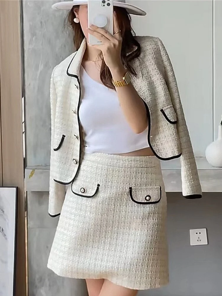 Brownm Quality Autumn Winter Small Fragrance Tweed Two Piece Set Women ...