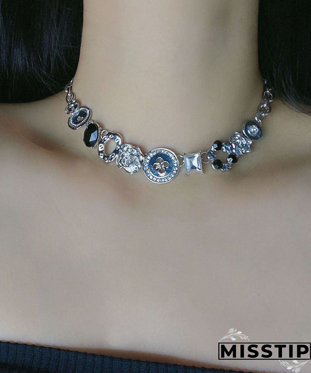 Art Silk Zircon Gem Stone Patchwork Gratuated Bead Necklace - MissTip