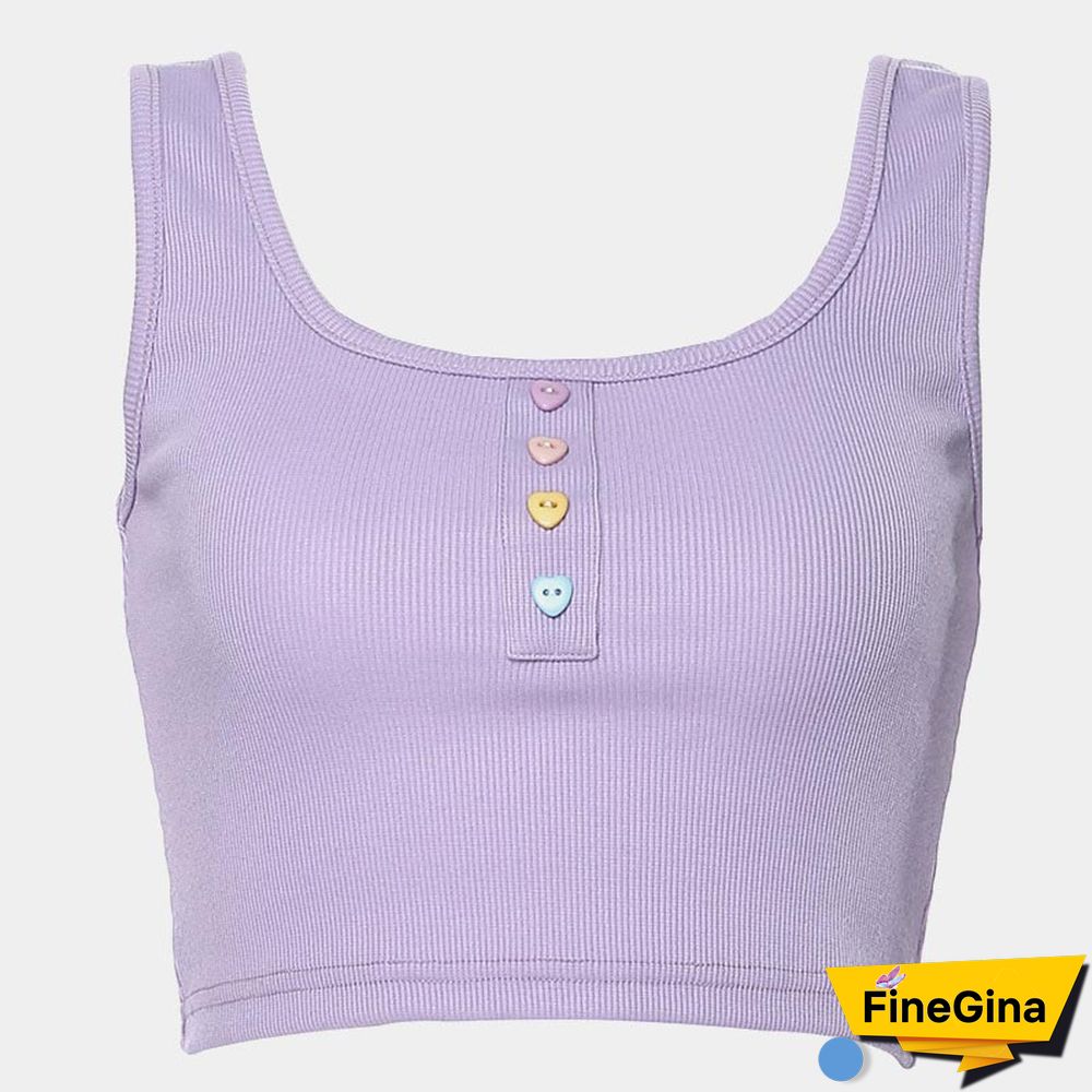 FineGina Love Heart Button Crop Tank Top