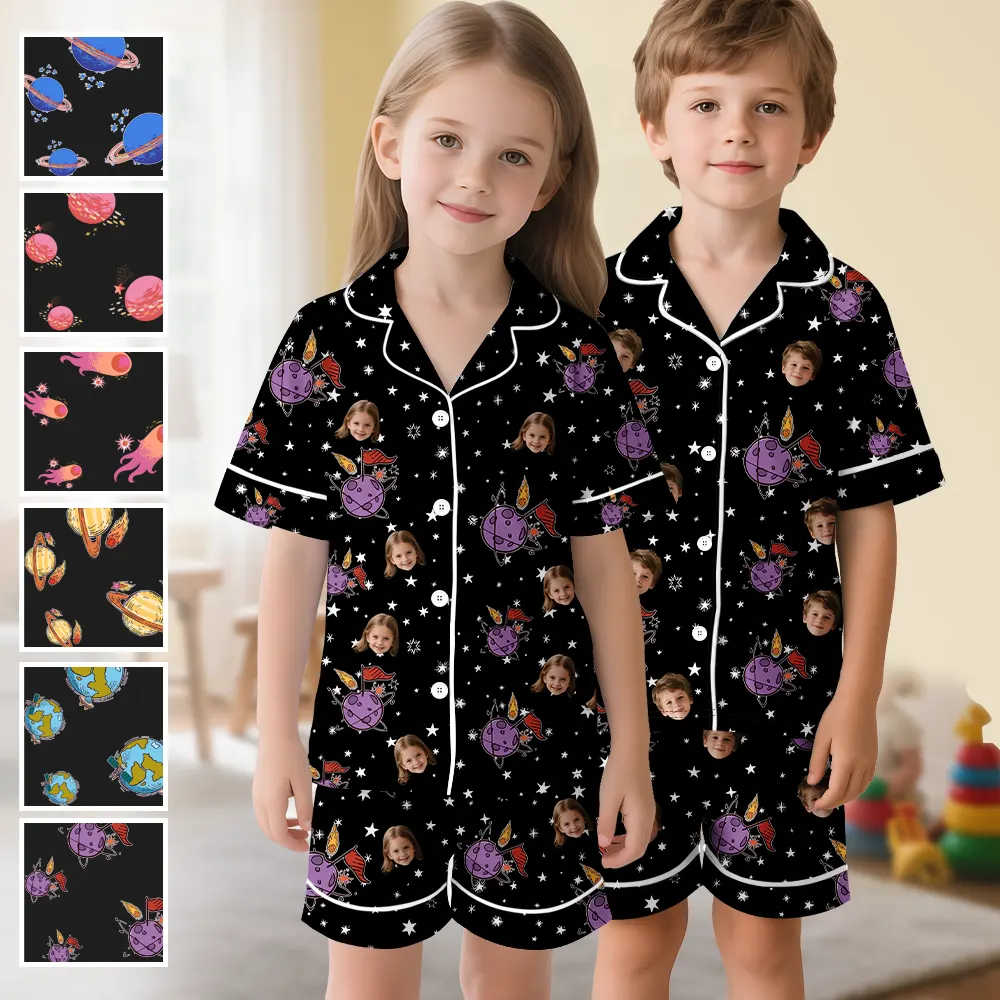 Custom Kid's Short Sleeve Pajamas Space Themed with Stars & Rockets ...