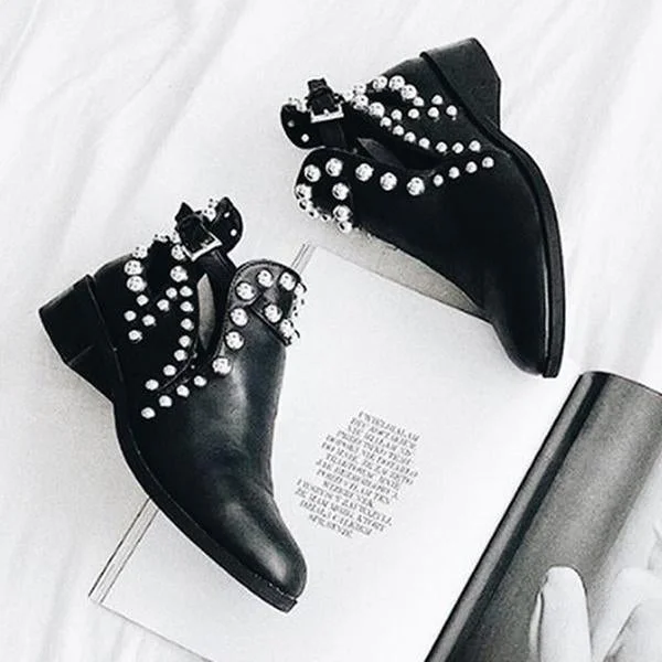 Daily Black Adjustable Buckle Rivet Boots