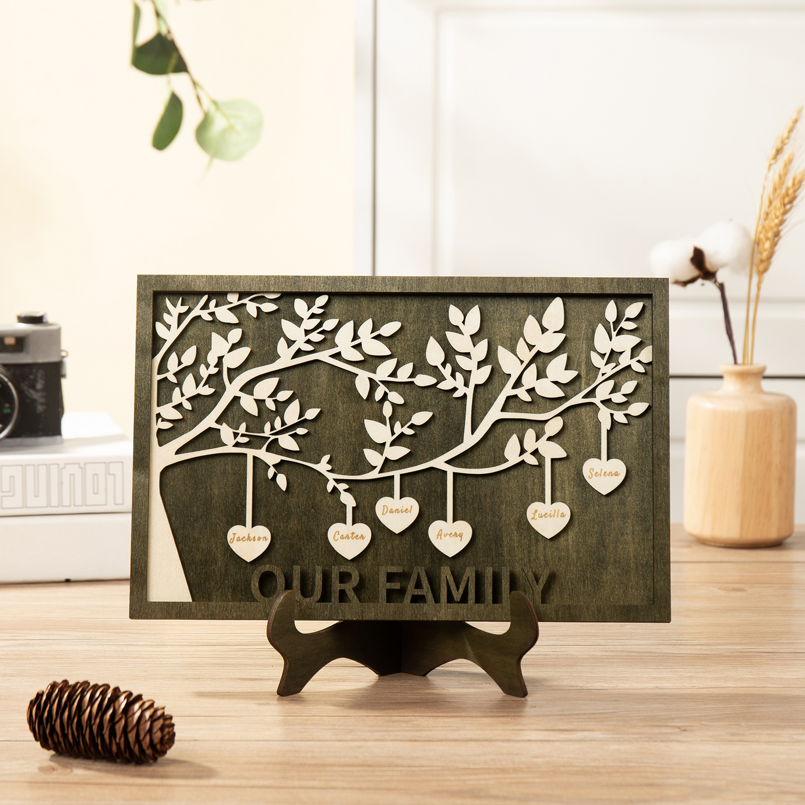 Family Tree Wood Frame Personalized Family Tree Sign Engrave 6 Names ...