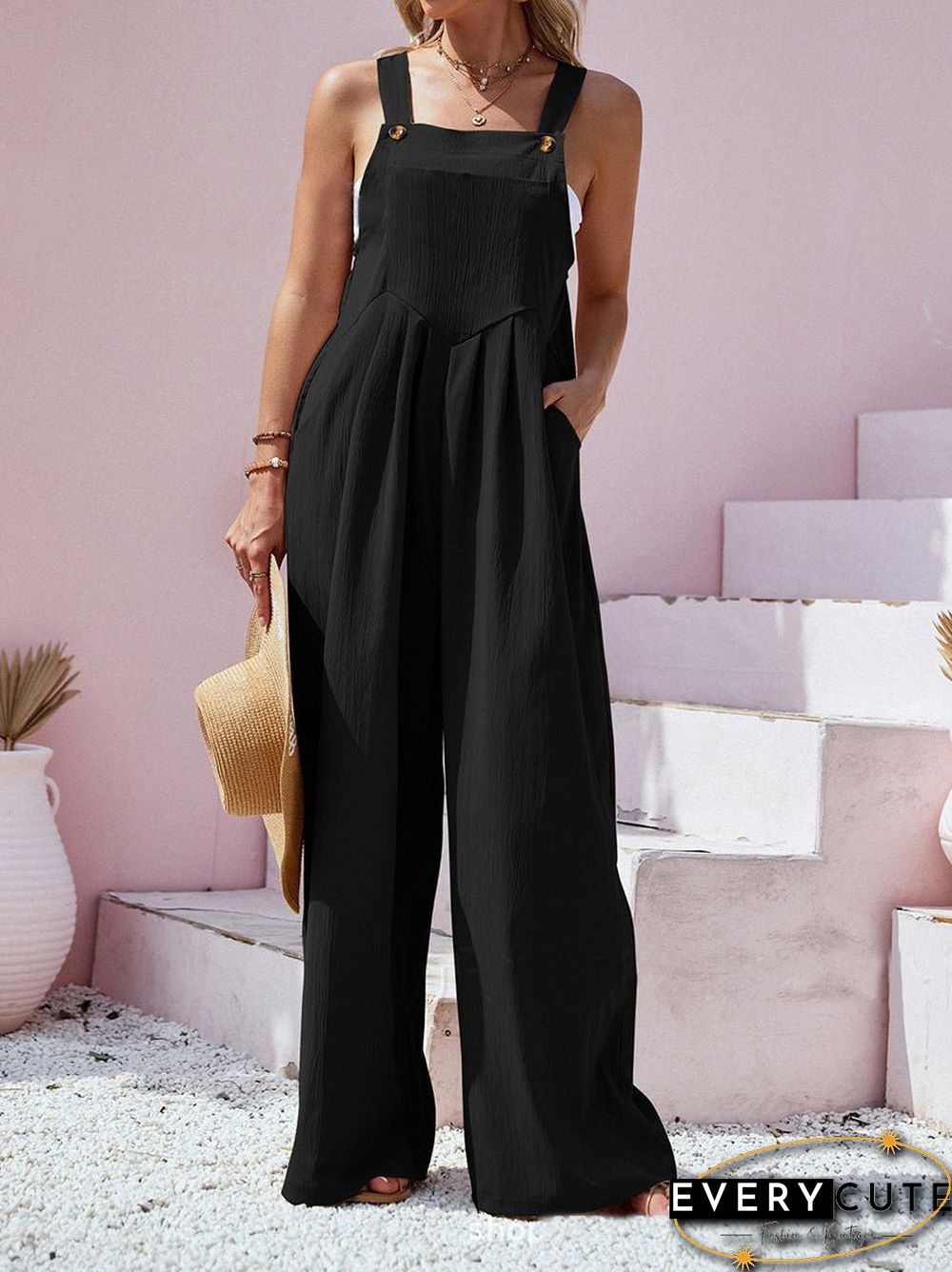 Women'S Jumpsuits Solid Sling Pocket Wide-Leg Jumpsuit