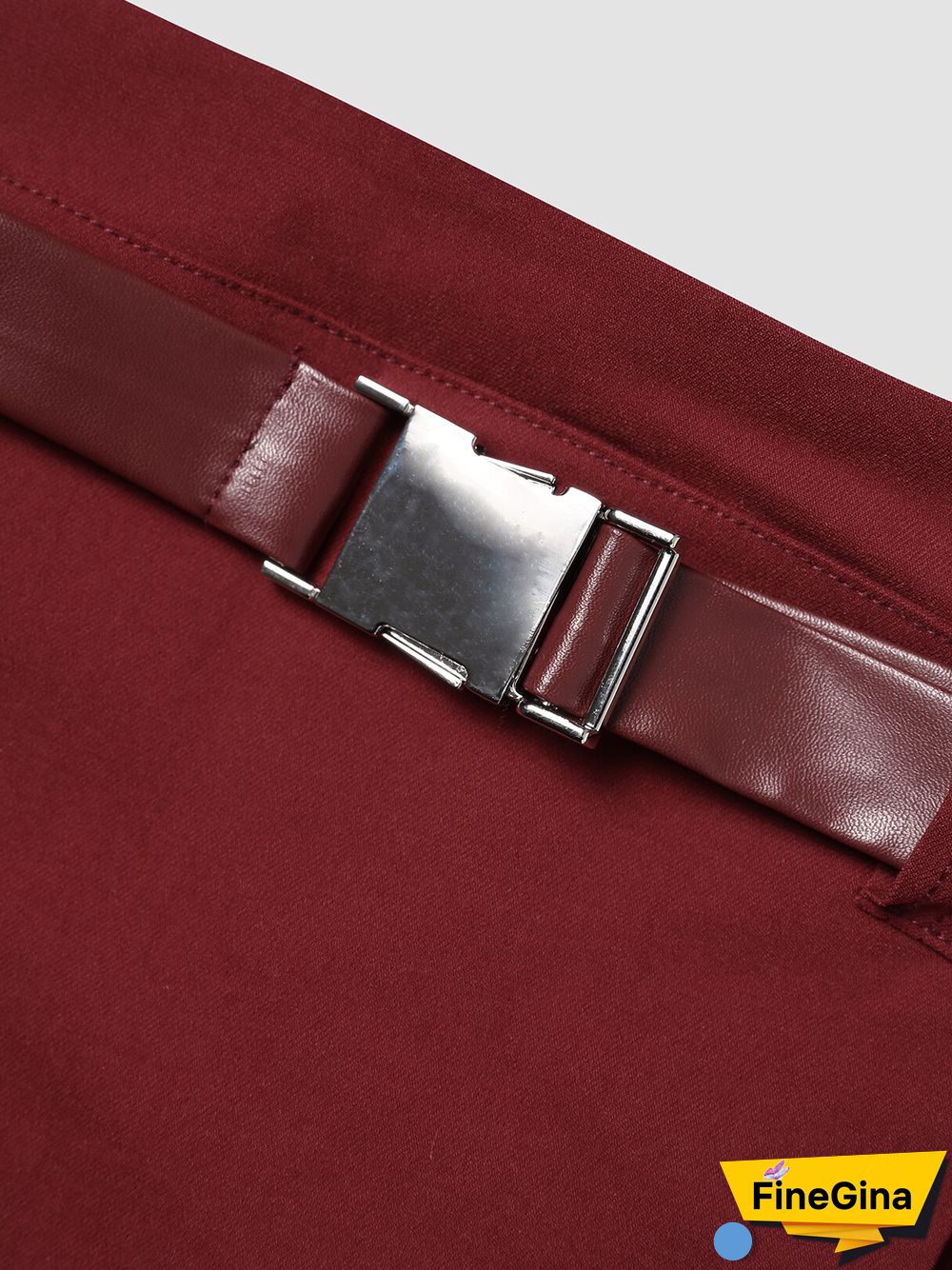 FineGina Solid Belt Slit Mini Invisible Zip Skirt