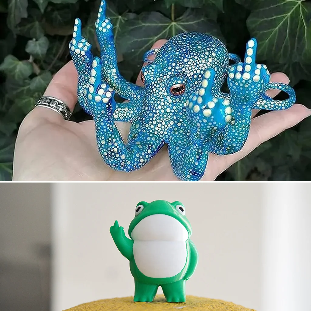 🐸fucktopus Rude Frog Figurine With Middle Finger