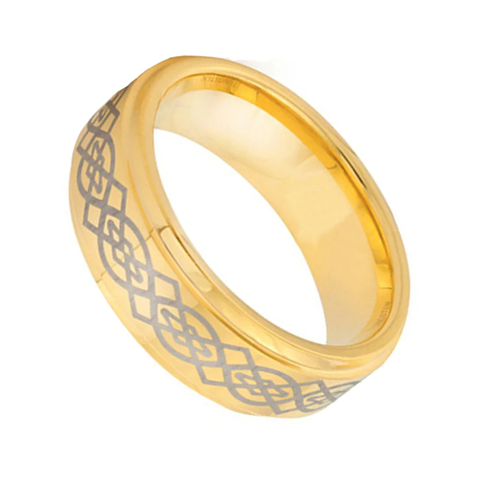 8MM Gold Laser Pattern Couples Tungsten Rings Wedding Bands | Tungsten ...