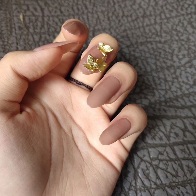 24pcs/set Light Grey Rhinestone Short Size Design Artificial Nails DIY ...