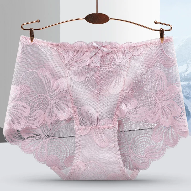 Uaang Sexy Lace Hollow Transparent Woman Panties Middle Waist Thin ...