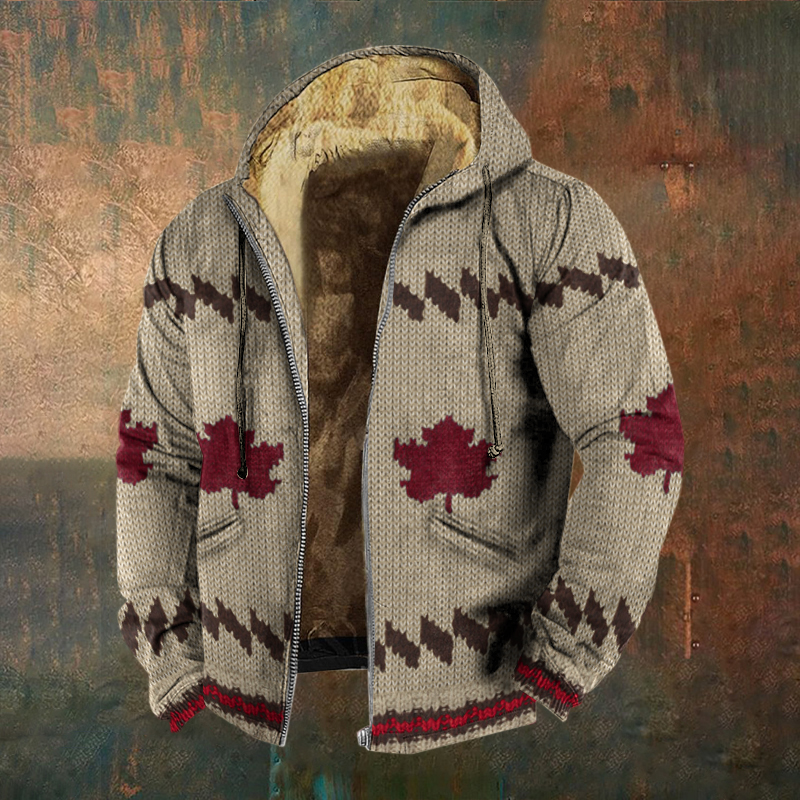 Vintage Canadian Maple Leaf Geometric Men's Plush Jacket 36.99