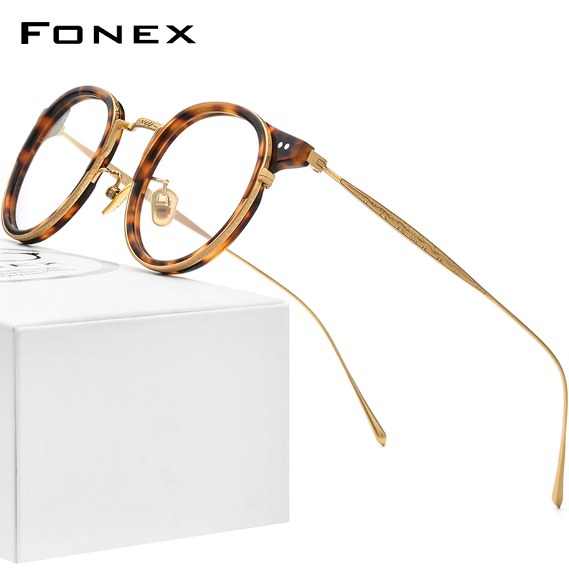 FONEX Acetate Titanium Glasses Frame Women 2024 New Retro Vintage Round ...