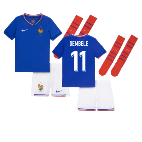 France Ousmane Dembélé 11 Kids Home Shirt Mini Kit Euro 2024