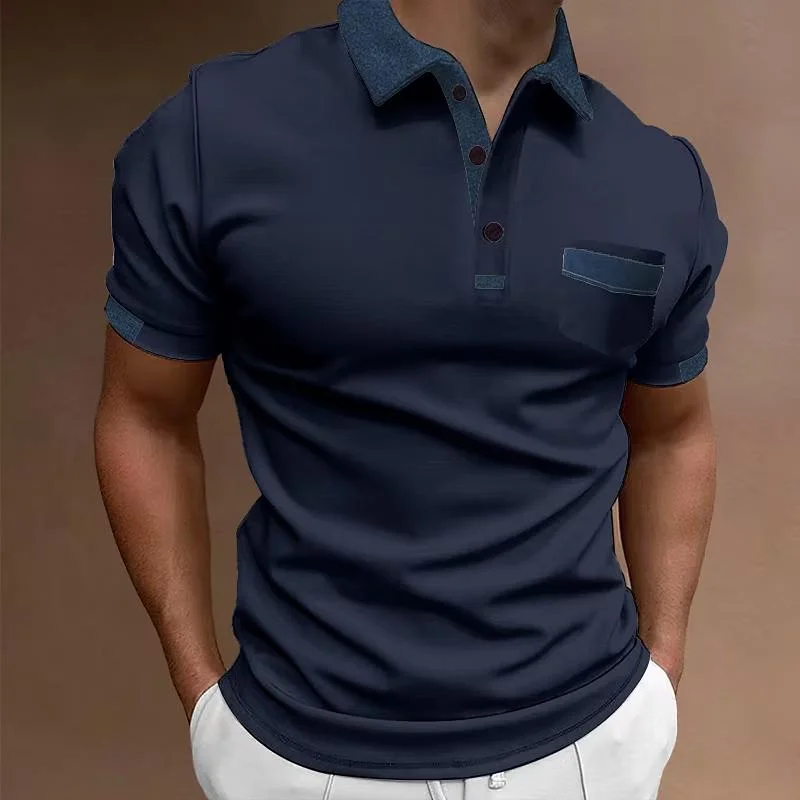 Men's Casual Color Block Chest Pocket POLO Shirt