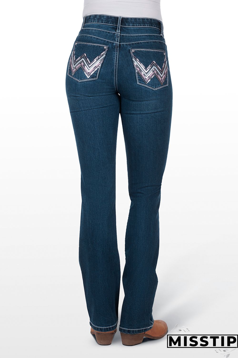 Embroidered Pocket Mid Waist Bootcut Jeans Without Belt - MissTip