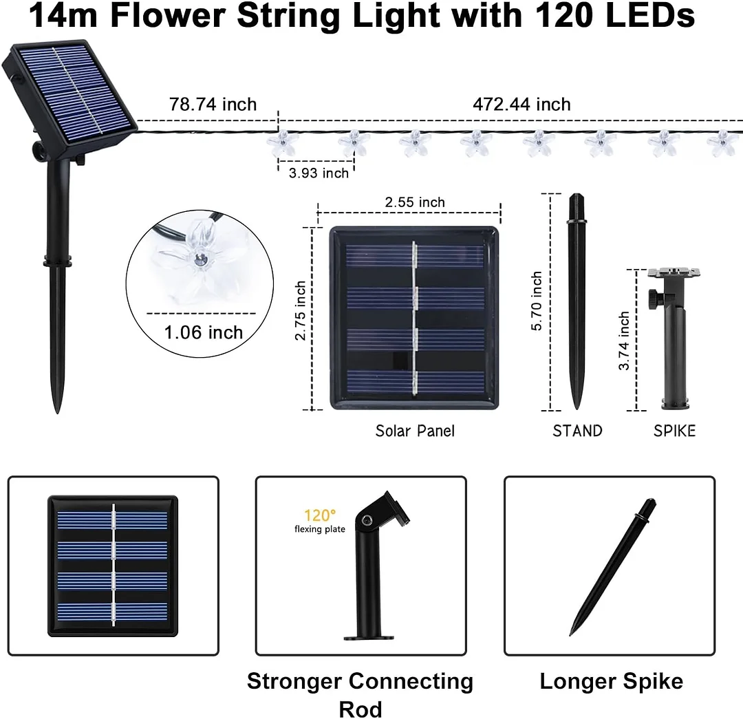 Ninonly Cherry Solar Fairy Lights outdoor 14m 120 LED