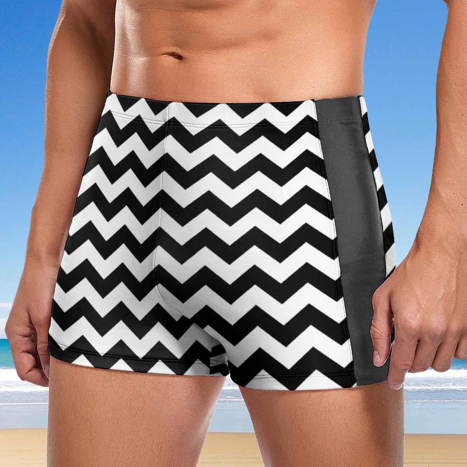 SFNEEWHO Classic Black White Chevron Zigzag Swim Brief Square Leg Mens ...