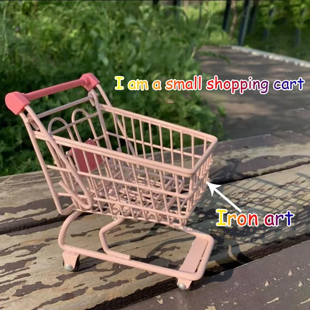 Nigikala Kawaii Photo Props Pink Trolley Iron Art Mini Shopping Cart ...