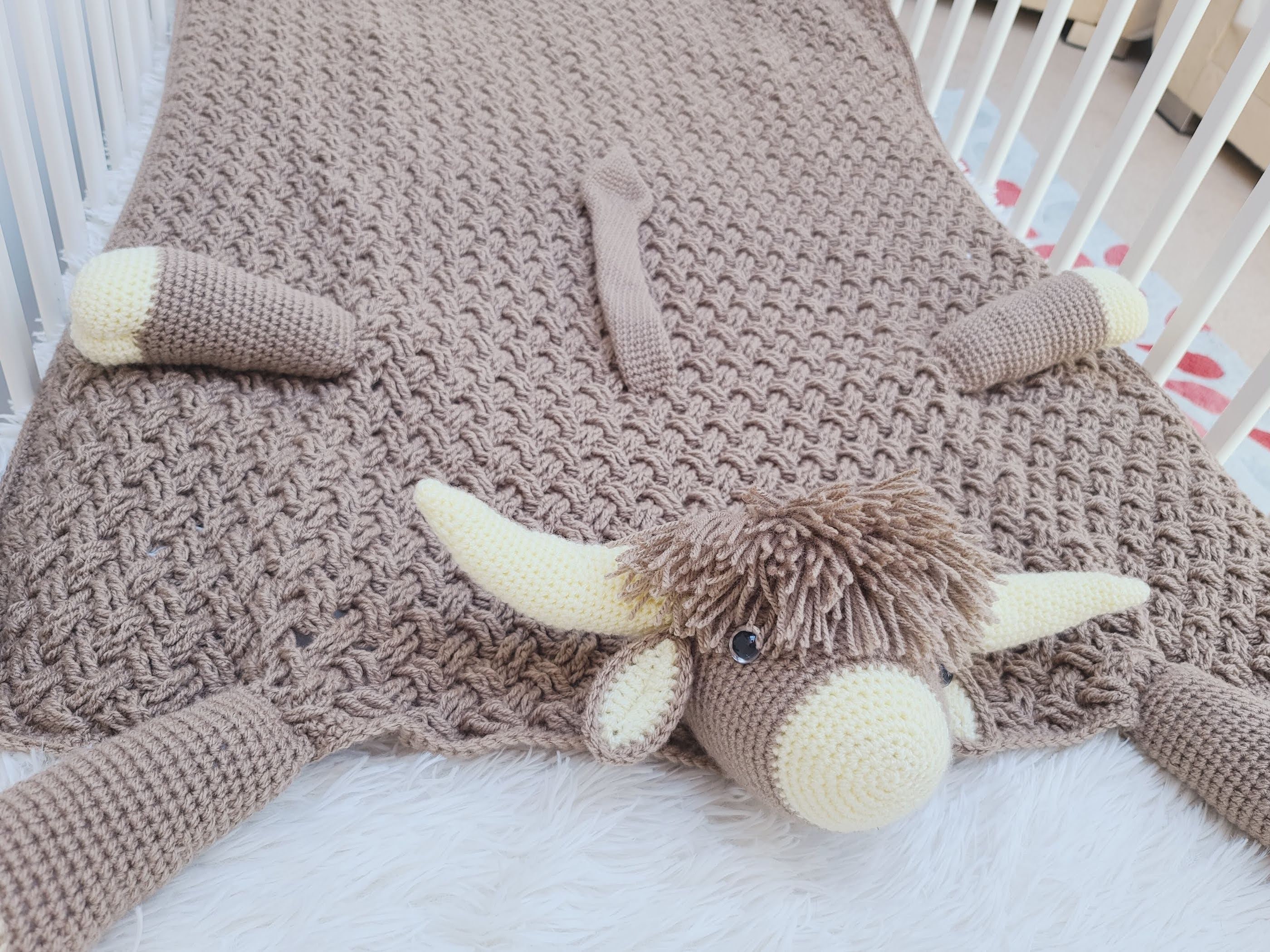 3in1 Highland Cow Folding Baby Blanket Crochet PDF Pattern